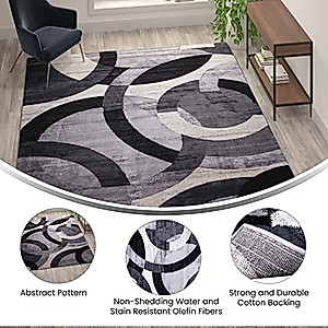 Flash Furniture Harken Collection 8' x 10' Geometric Area Rug - Black and Gray Olefin Facing - Jute Backing - Living Room or Bedroom