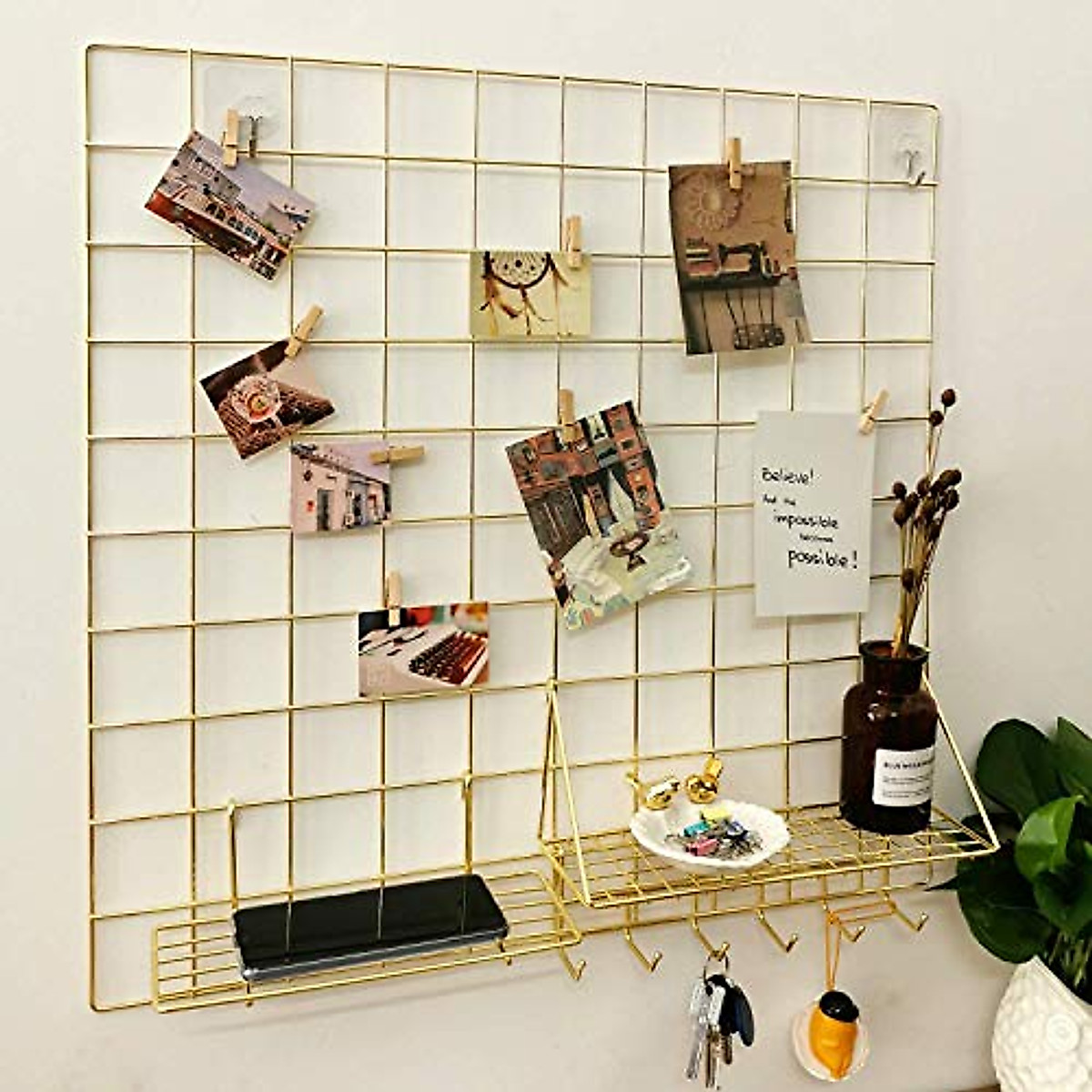 Yash Metal Wire Grid Panel, Display Organizer, Postcard, Wall Artwork Display for Home Office Living Room Dorm Room, Kitchen Storage Grid Wall, 23.6" X 23.6", Pack of 2 Pcs, Gold