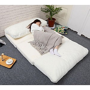 ALIMORDEN Mattress Sofa Folding Floor Couch, White Multifunctional Foam Filling Bean Bag, Super Soft Plush Removable Cover, for Nap & Family Time in Living Room, Bedroom, Salon, Office