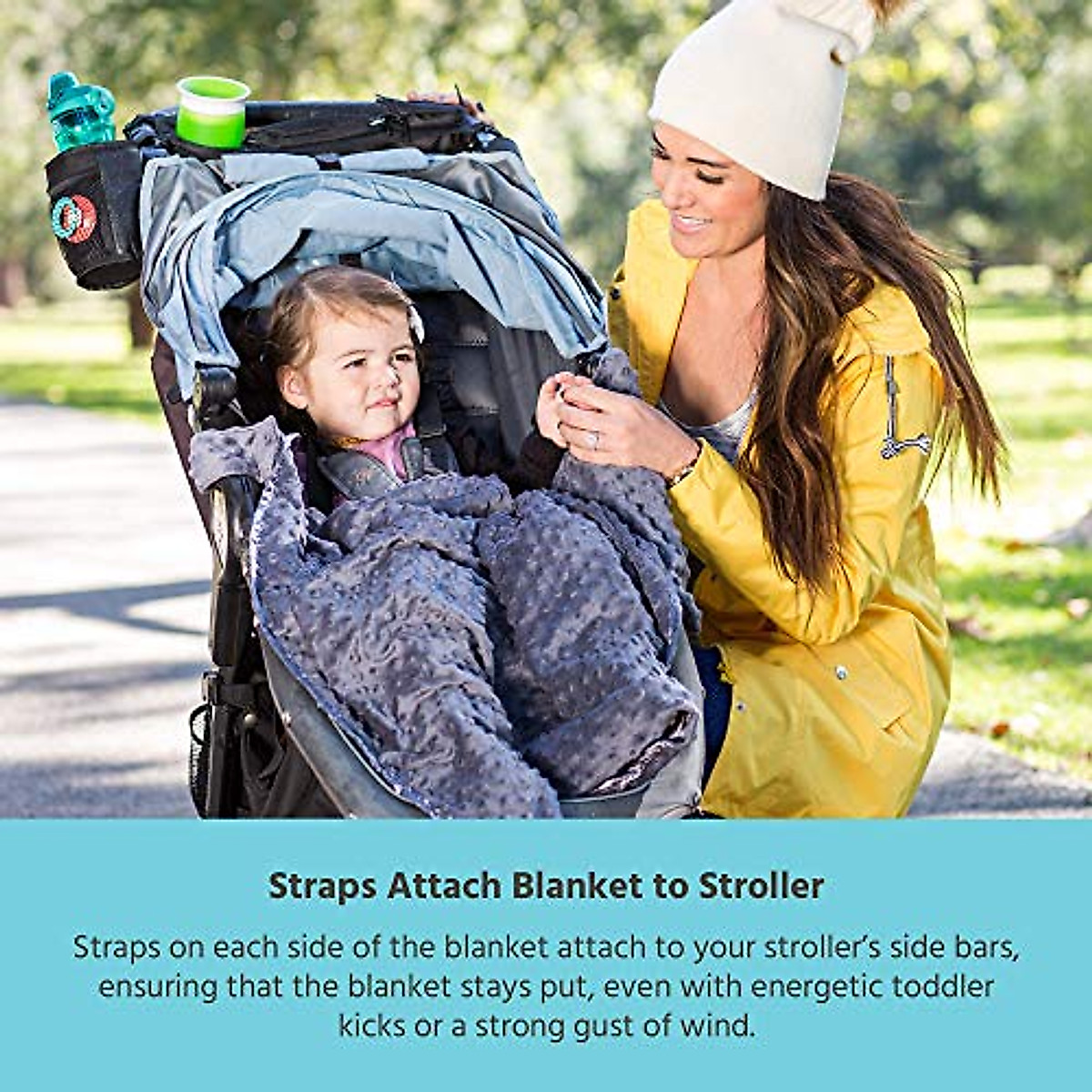 J.L. Childress Cuddle 'N Cover Stroller Blanket - Silky and Minky Fabrics - Blanket Attaches to Stroller - Privacy Cover, Blanket, Sun Shade - 30" x 30" - Grey