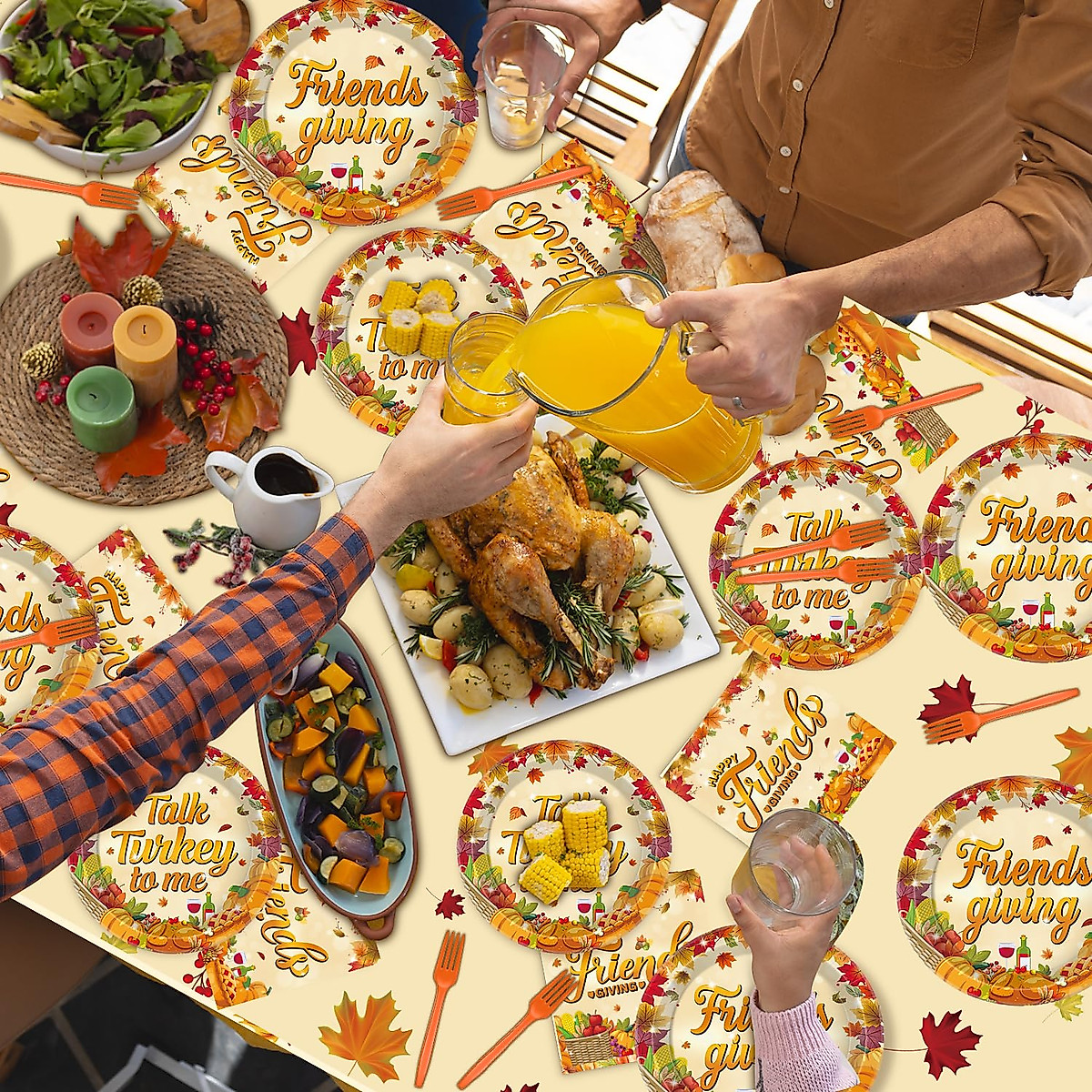 99 Pcs Friendsgiving Party Decorations, Friendsgiving Decorations Tableware Set Includes Happy Friendsgiving Banner, Friendsgiving Tablecloth, Friendsgiving Plates And Napkins Sets for 24 Guests