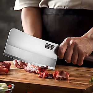 HOSHANHO Meat Cleaver Knife for Meat Cutting, Powder Steel and High Carbon Steel Butcher Cleaver Knife, Chinese Cleaver with Ergonomic Wooden Handle for Home Kitchen and Restaurant