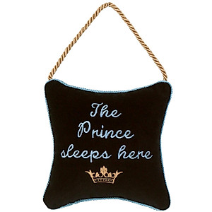 Plankroad Home Decor 'The Prince Sleeps Here' Velvet Embroidered Door Hanger, 6"x6", Black, Humor, Baby Showers