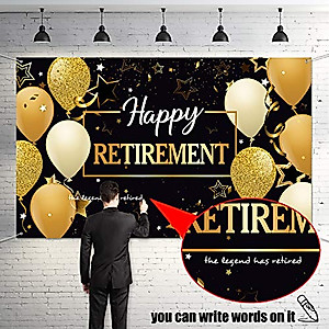 Happy Retirement Party Decorations, Extra Large Fabric Black and Gold Happy Retirement Sign Banner Photo Booth Backdrop Background with Rope for Retirement Party Favor, 70.8 x 43.3 Inch
