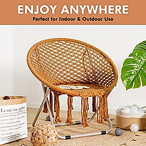 PASAMIC Boho Chair with Folding Metal Frame, 100% Cotton Handmade Round Cozy Chairs, Exquisite Comfy Chair for Bedroom, Living Room Décor Coffee