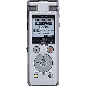 OM SYSTEM OLYMPUS Voice Recorder DM-720 with 4GB, Micro SD Slot, USB Charging, Direction PC Connection, Transcription Mode, Silver
