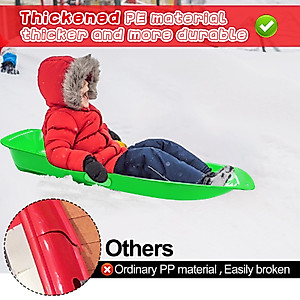 3Pack Plastic Snow Sled for Kids & Adults 35" x 17" - Flexible Toboggan Sleds with Pull Rope & Two Handles for up to 2 Sledders Winter Snow Sledding Downhill Outdoor, S