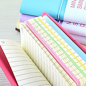CRIVERS 5pc Portable mini smiley diary paper notebook, memo, leather case, 100 Sheets (Random Color)