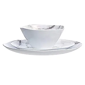 Amazon Basics Melamine Dinnerware Set, Service for 4, White Marble - Set of 12