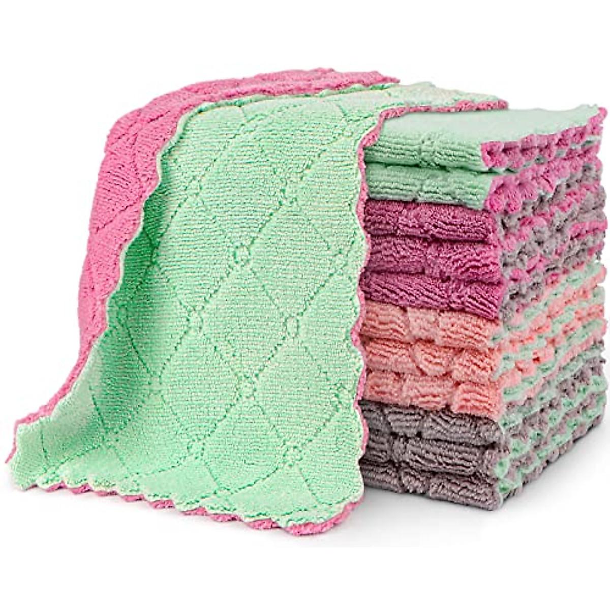 AIDEA Microfiber Cleaning Cloth -12PK, Absorbent Coral Fleece Dusting Cloths, No Odor Reusable Dish Cloth, All Purpose Premium Cleaning Rags, Washable Microfiber Cloth Fast Drying 6.3" x10.4"