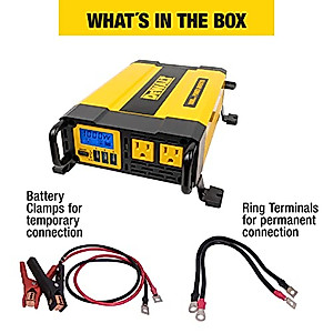 DEWALT DXAEPI1000 Power Inverter 1000W Car Converter with LCD Display: Dual 120V AC Outlets, 3.1A USB Ports, Battery Clamps