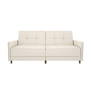 DHP Andora 76 Inch Futon Sofa Bed in Faux Leather, Modern Upholstered Couch Sleeper with Button Tufted Back and Seat, White