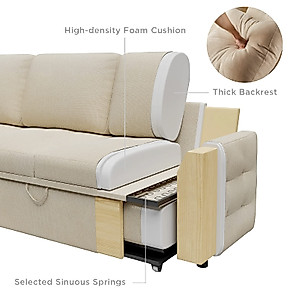 papababe Convertible Sofa Bed, Modern Tufted Sleeper Sofa, Pull Out Couch Bed with Chaise, Sleeper Sectional Sofa for Living Room (Chenille Beige)