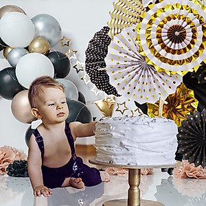 Easy Joy Gold Black New Year Party Decorations Classroom Decoration Hanging Paper Fans Party for New Years Eve Halloween Graduation Birthday Home Office