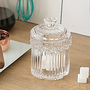 rejomiik 2 Pack Qtip Holder Glass Apothecary Jars with Lids Bathroom Accessories Vanity Organizers and Makeup Storage Canister for Cotton Ball, Cotton Swab, Floss, Candy, Clear