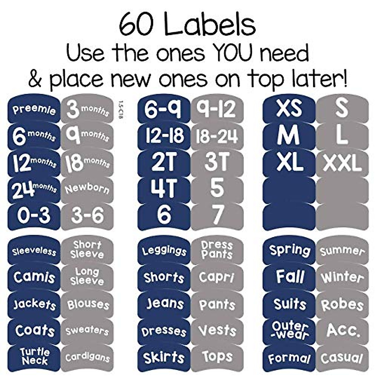 6 Adult or Baby Boy Nursery Clothing Size Closet Dividers Navy Gray Arrows (Fits 1.5" Rod)