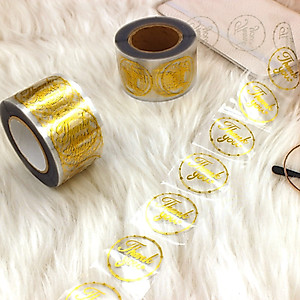 Masper 1.5 inches/500 Thank You Stickers in 6 Clear Gold Foil Designs, Thank You Stickers for Small Business Cards Envelpoes Gifts