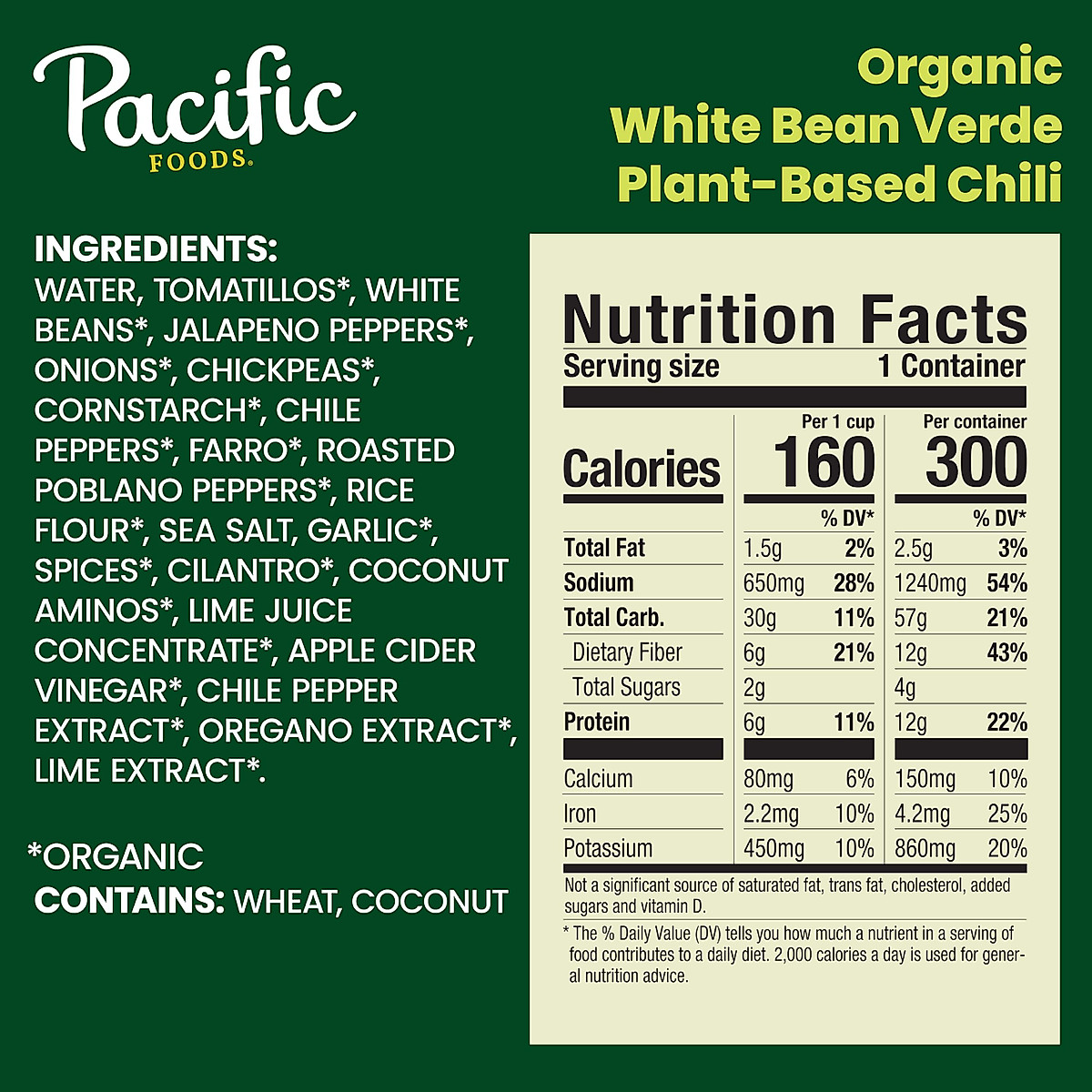 Pacific Foods Organic White Bean Verde Chili, 16.5 Ounce Can