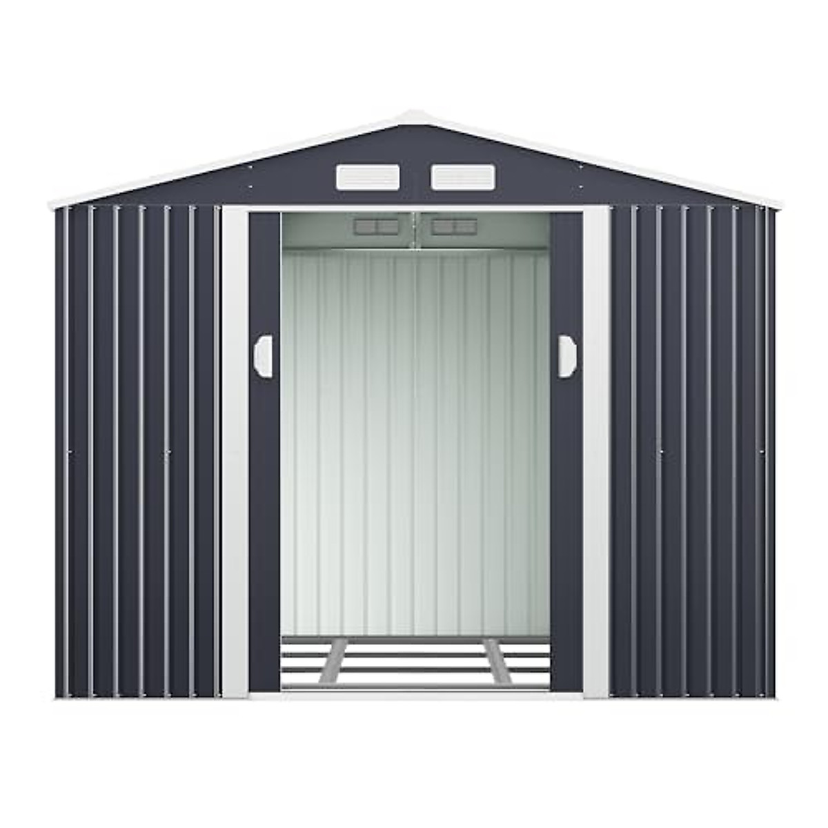 OELUBBY 9.1' x 10.5' Storage Shed Outdoor Metal Storage Clearance, Utility Large Shed Tool House for Backyard Garden Lawn Mower Equipment Organizer w/Lockable Sliding Door, Vents, Floor Frame - Gray