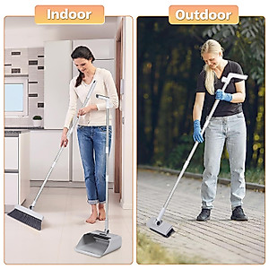 Broom with Dustpan Combo Set, Brooms for Sweeping Indoor and Outdoor 3 in 1 Long Handle Broom and Dustpan Set Push Broom Heavy-Duty for Home Cleaning Bathroom Kitchen