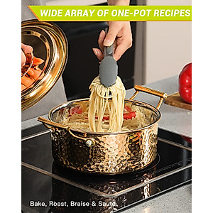 DAEDALUS 7.5QT Stainless Steel Stock Pot with Lid, 3 Triply Clad Hammered Copper Pot, Nonstick Large Stockpot for Home Kitchen Restaurant, Dishwasher Oven Safe -Gold