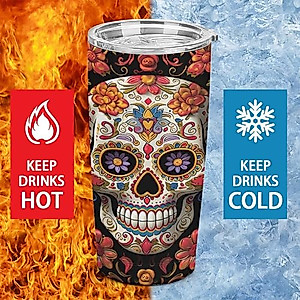 ZXDSKGYN 20 Oz Tumbler With Straw Leak Proof Thermos Cup, Sugar Skulls Stainless Steel Insulated Travel Coffee Mug Fit for Car Cup Holder