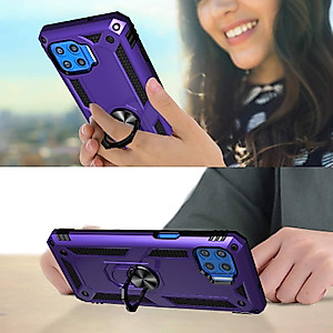 Androgate Compatible with Moto One 5G Case, Motorola One 5G UW Case, with Tempered Glass Screen Protectors, Military-Grade Metal Ring Kickstand 19ft Drop Tested Shockproof Cover Case, Purple