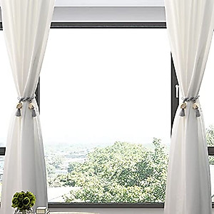 OCIOLI 2 Pack Strong Magnetic Curtain Tiebacks Curtain Holdbacks Outdoor Curtain Tiebacks Cotton Hand Woven Tie Backs Drapery Holdbacks Curtain Ties for Drapes (Grey, 2)