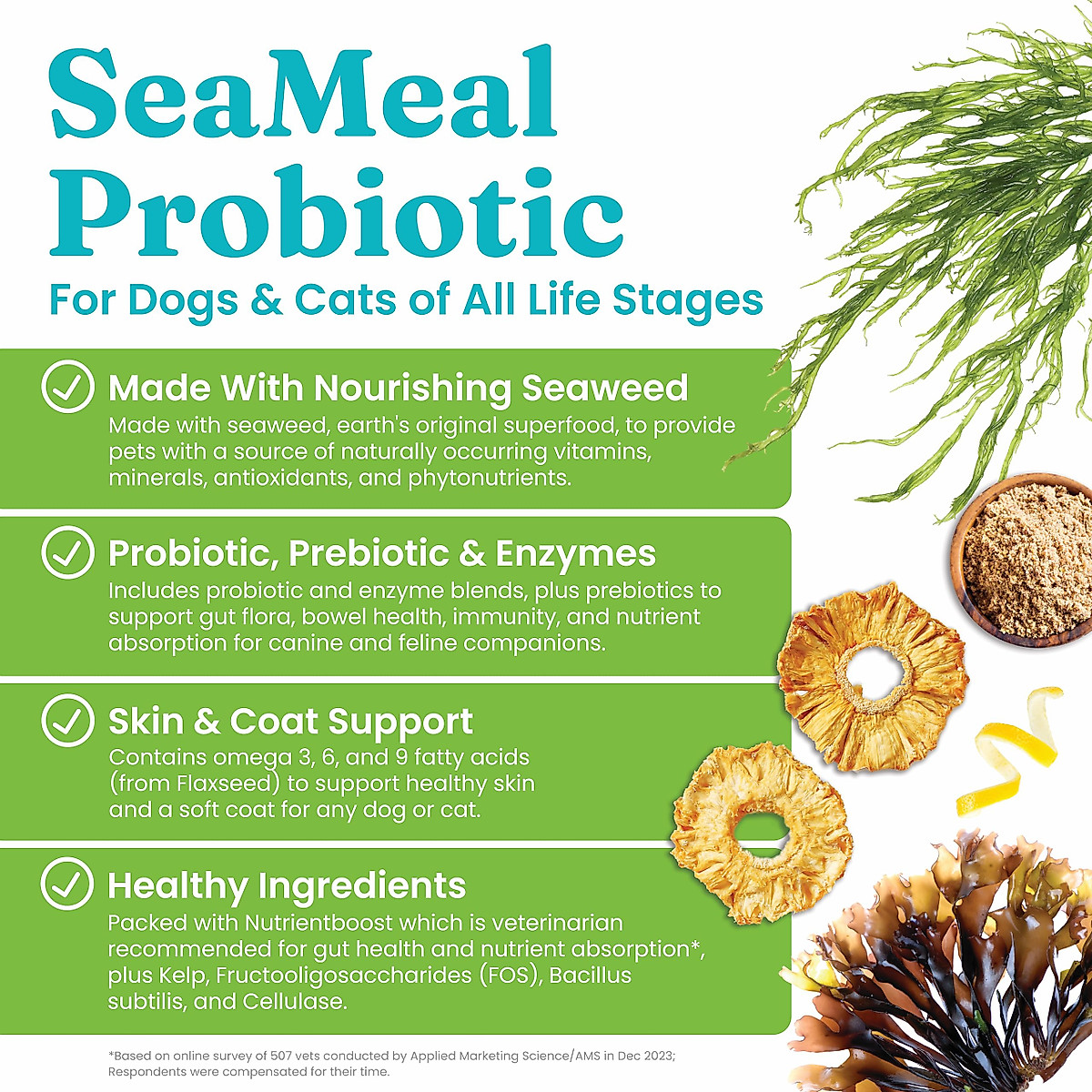 Solid Gold SeaMeal Cat Probiotic & Dog Probiotics for Digestive Health - Kelp Powder Cat & Dog Supplement w/Prebiotics & Digestive Enzymes for Skin, Coat, & Gut + Immune Support (8 Ounce (Pack of 1))