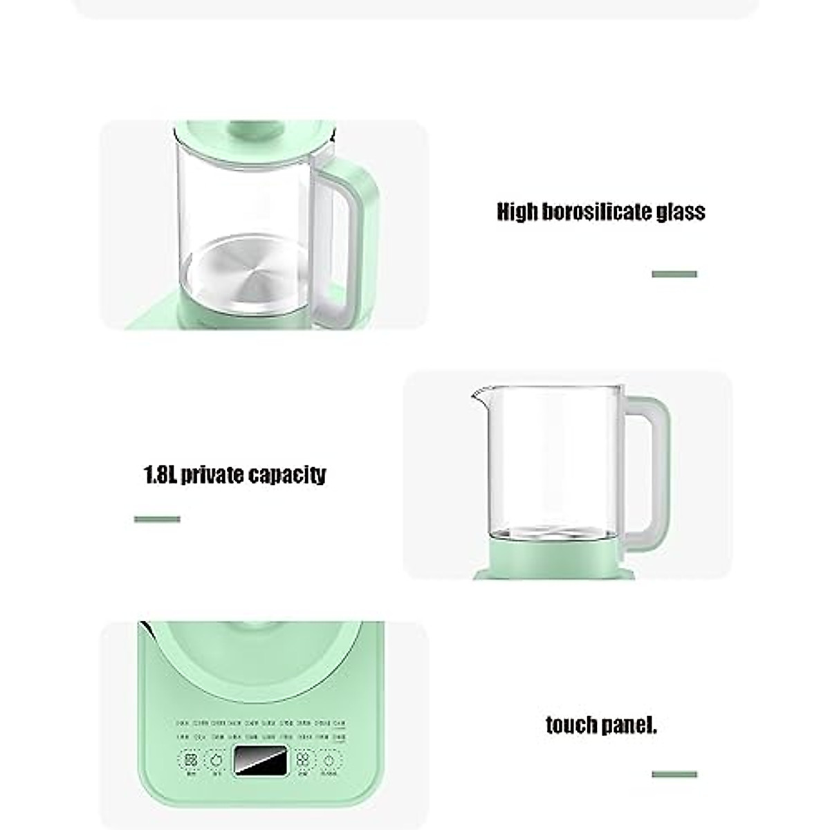 1.8L Electric Kettle Large Capacity Glass Health Pot Multifunction Cooking Tea Soup Flower Teapot Automatic Electric Stew Bird's Nest Pot Stainless Steel Without Filter A,1.8L