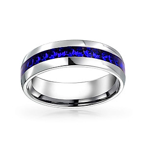 September Birthstone Month Crystal Eternity Band Ring Stainless Steel Custom Engraved