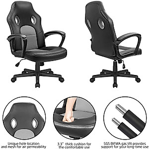 KaiMeng Office Gaming Chair High Back Leather Computer Chairs Ergonomic Height Adjustable Racing Game Desk Chair Executive Conference Task Chair (Grey)