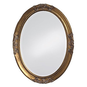 Howard Elliott Queen Ann Oval Antique Gold Leaf Wall Mirror, Oval Bevelled Hanging Wood Framed Vanity Mirrors for Home Decor, Living Room, Bathroom, Bedroom, or Hallway, 25 x 33 Inch