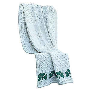 Irish Shamrock Blanket Cable Knit 100% Merino Wool Couch Throw Made in Ireland