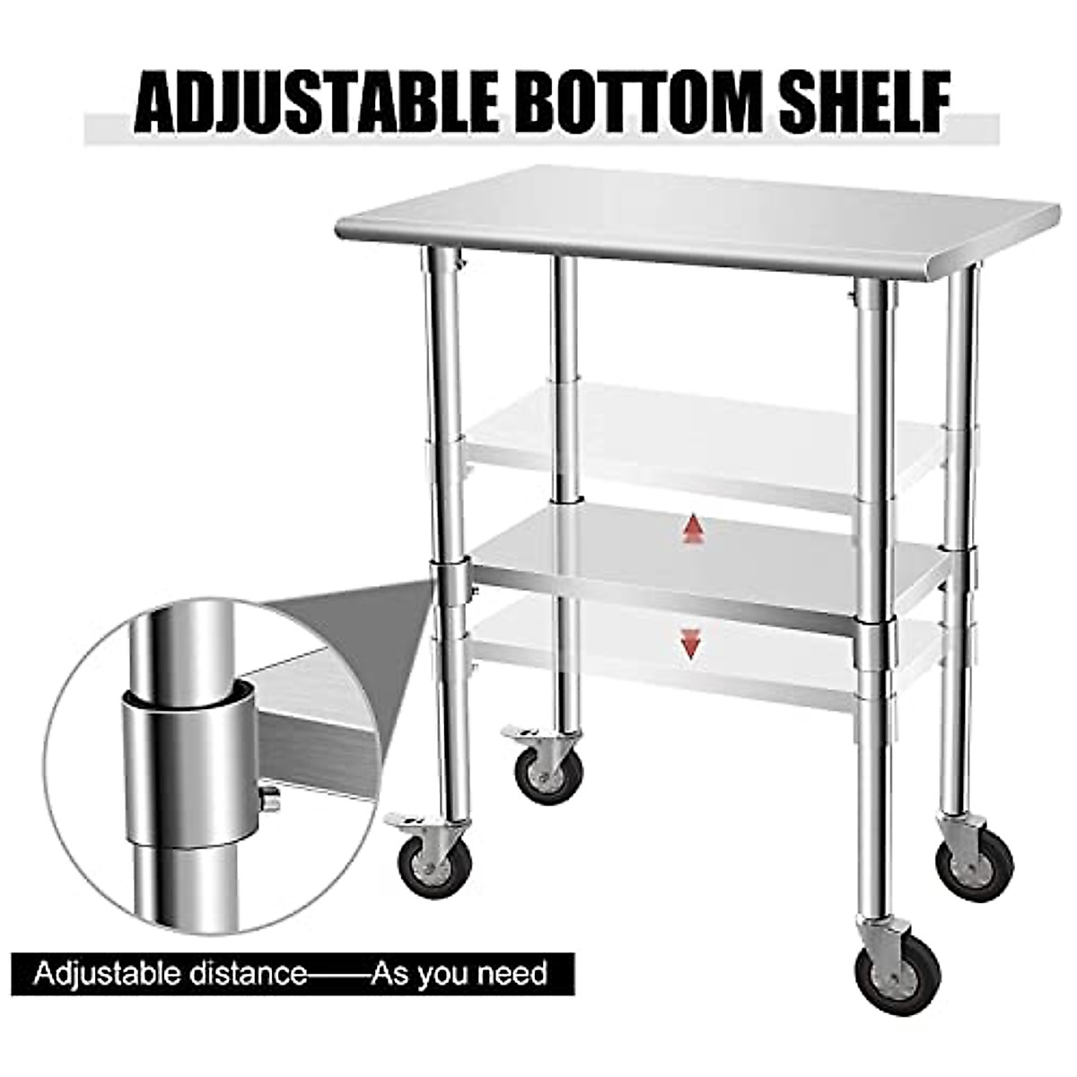 Hasopy Stainless Steel Table for Prep, Heavy Duty Work Table with 4 Casters for Commerical Kitchen, Restaurant, Home and Hotel (30'' X 18'')