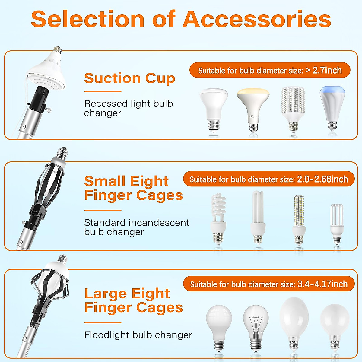 Light Bulb Changer,18FT Reach High Light Bulb Changer with Basket and Suction Cup,Light Bulb Changer for High Ceilings with 3-12FT Telescopic Extension Pole for High Ceilings and Recessed Lights