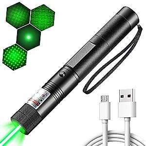 DOLOEDY High Power Green Laser Pointer Clicker Lazer Pointer Long Range for Indoor Interactive Teaching, Outdoor Cat Toys Pointer, Bright Clicker for Dog Training Exercise USB Recharge