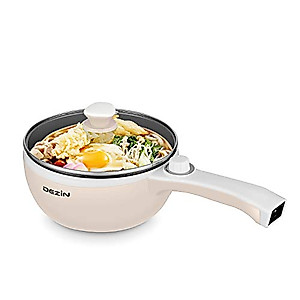 Dezin Electric Hot Pot Upgraded, Non-Stick Sauté Pan, Rapid Noodles Cooker, 1.5L Mini Pot for Steak, Egg, Fried Rice, Ramen, Oatmeal, Soup with Power Adjustment (Egg Rack Included)