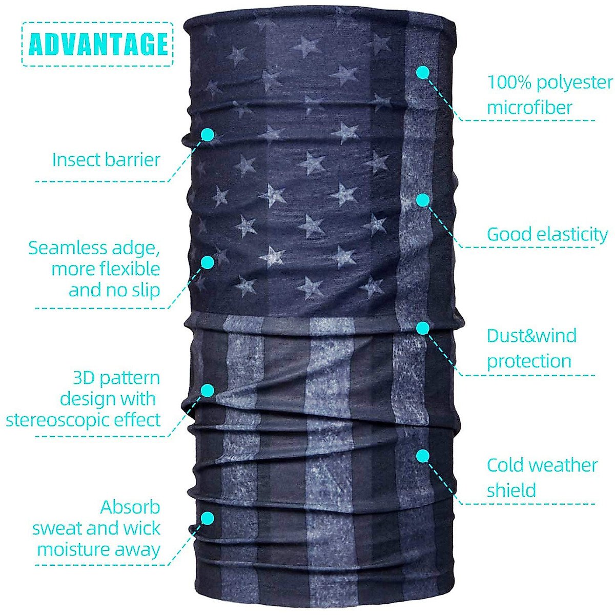 ZeeDix 5 Pcs Neck Gaiter Bandana Face Mask- Microfiber Multifunctional Seamless Headwear Face Cover Head Wrap UV Protection Face Neck Gaiter for Riding, Snowboarding, Balaclava, Hiking, Fishing