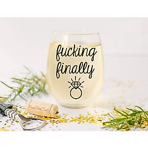 Fucking Finally™ - Engagement Gift - Large 21oz Stemless Wine Glass