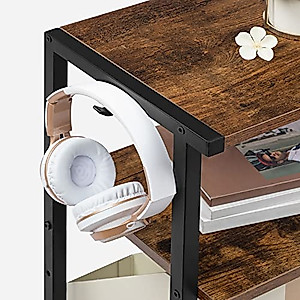 HOOBRO Mobile Printer Stand, 3-Tier Printer Cart Under Desk with Storage, Industrial Adjustable Rolling Cart , Sturdy Little Table on Wheels for Home Office, Rustic Brown and Black BF28PS01