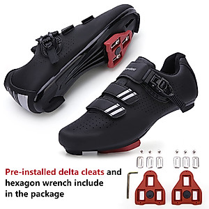 Mens Womens Cycling Shoes Compatible with Pelaton Bike Shoes Road Bike Shoes Riding Bicycle Pre-installed with Delta Cleats Clip Indoor Outdoor Pedal Size 7 Black