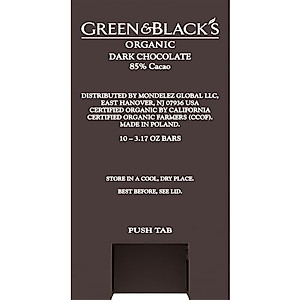 Green & Black's Organic Dark Chocolate Bar, 85% Cacao, 10 - 3.17 oz Bars