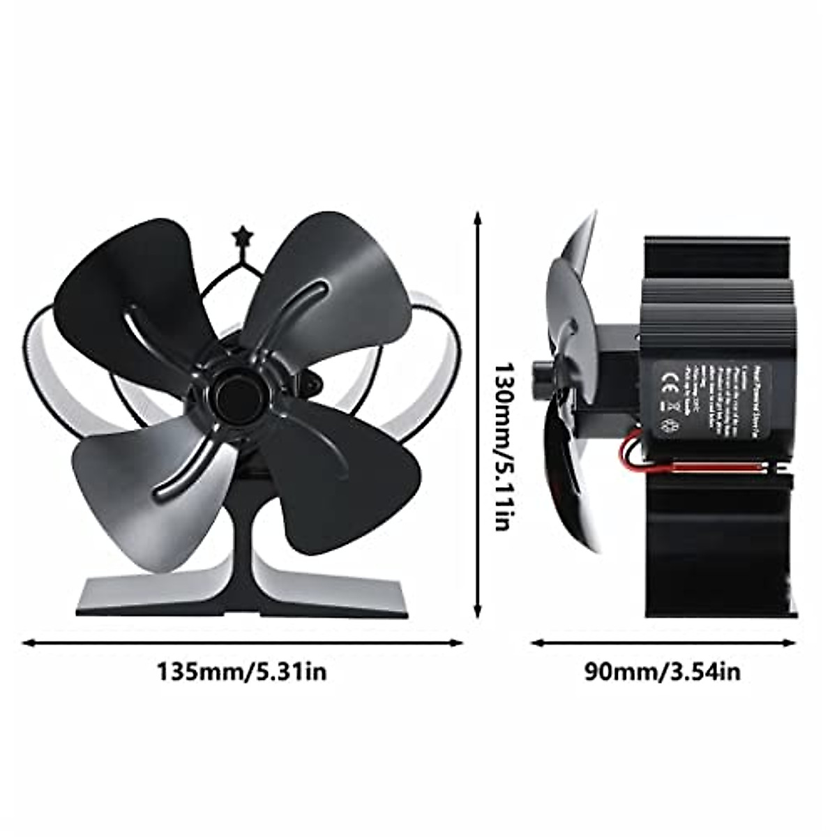 UXZDX CUJUX 4 Blades Stove Fan Heater Small Size Heat Powered Log Wood Burner Quiet Home Fireplace Fan (Color : Black, Size : 180x160x80mm)