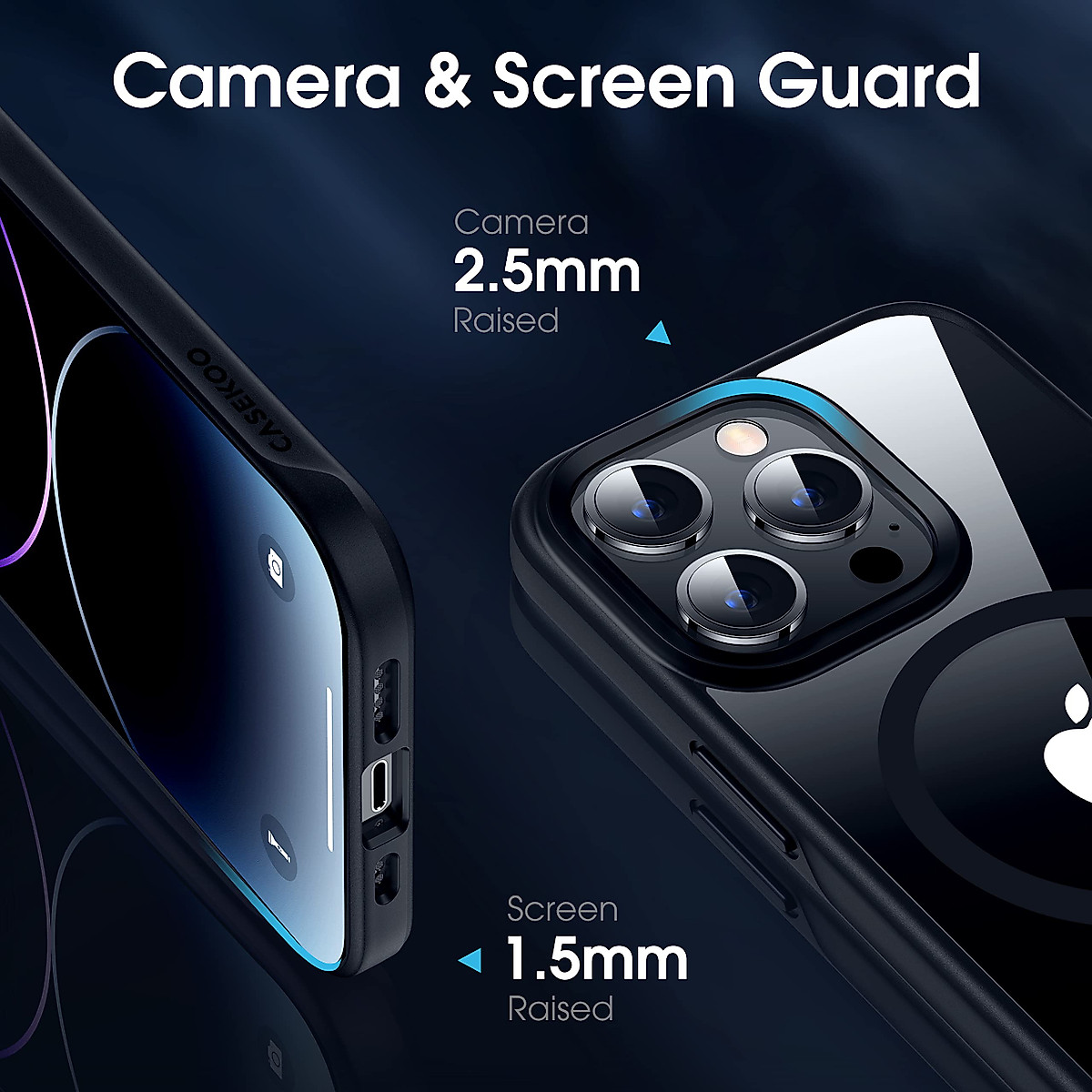 CASEKOO Clear Hybrid for iPhone 14 Pro Max Case (2024 Upgraded), Ultra Strong Magnetic Force, 10FT Milirary Drop Protection, with 360° Rotating Magnetic Stand, Transparent Slim 6.7 inch, Clear Black