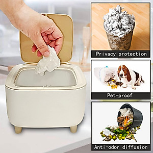 DOUSON Mini Trash Can with Lid Countertop Small Desktop Garbage Cans Cute Tiny 0.5 Gallon, Office Trash Can with Lid, Bedroom Garbage Can with Push Button, White Square