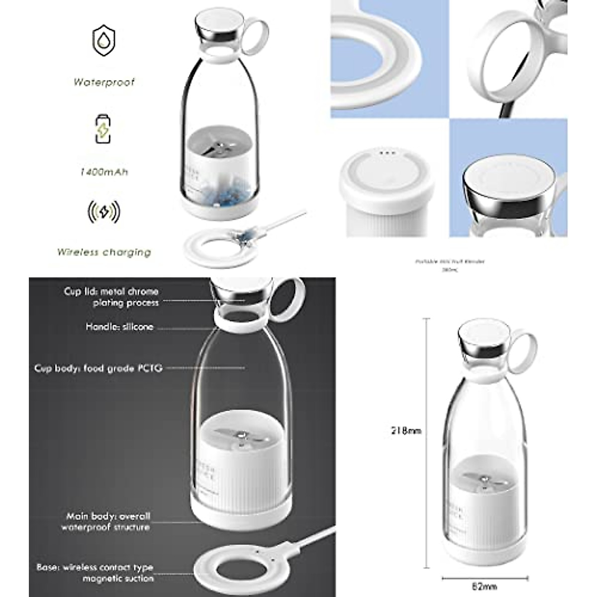 Portable Fruit Blender, Fresh Juice Blender, Personal Size Blender, Fresh Juice Extractor, Battery Powered Usb Blender, White