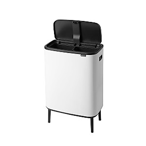 Brabantia Bo Hi Touch Top Trash Can - 2 x 8 Gal Inner Buckets (White) Waste/Recycling Garbage Can, Removable Compartments, Raised Legs