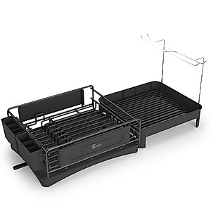 1Easylife Dish Drying Rack, 2 Pieces Large Dish Rack Drainboard Set for Kitchen Counter, Rustproof Dish Drainers with Drainboard, Adjustable Swivel Spout, Wineglass and Utensil Holder for Big Family