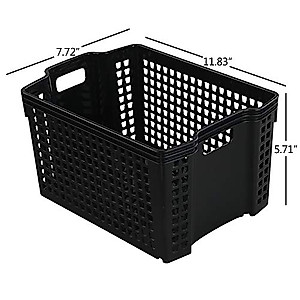 Yubine Black Plastic Storage Basket, Stacking Baskets Bin, 6 Packs